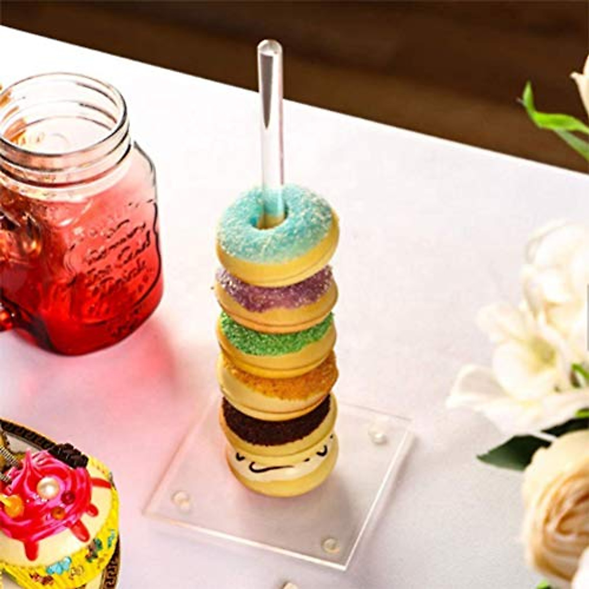 FOCCTS 4 Packs Clear Acrylic Donut Stands, Donut Bar Stand For Wedding Birthday Party, Clear Bagels Doughnut Holder, Non-slip Doughnut Stand Tower with Three Sizes 9'' 12'' 15''