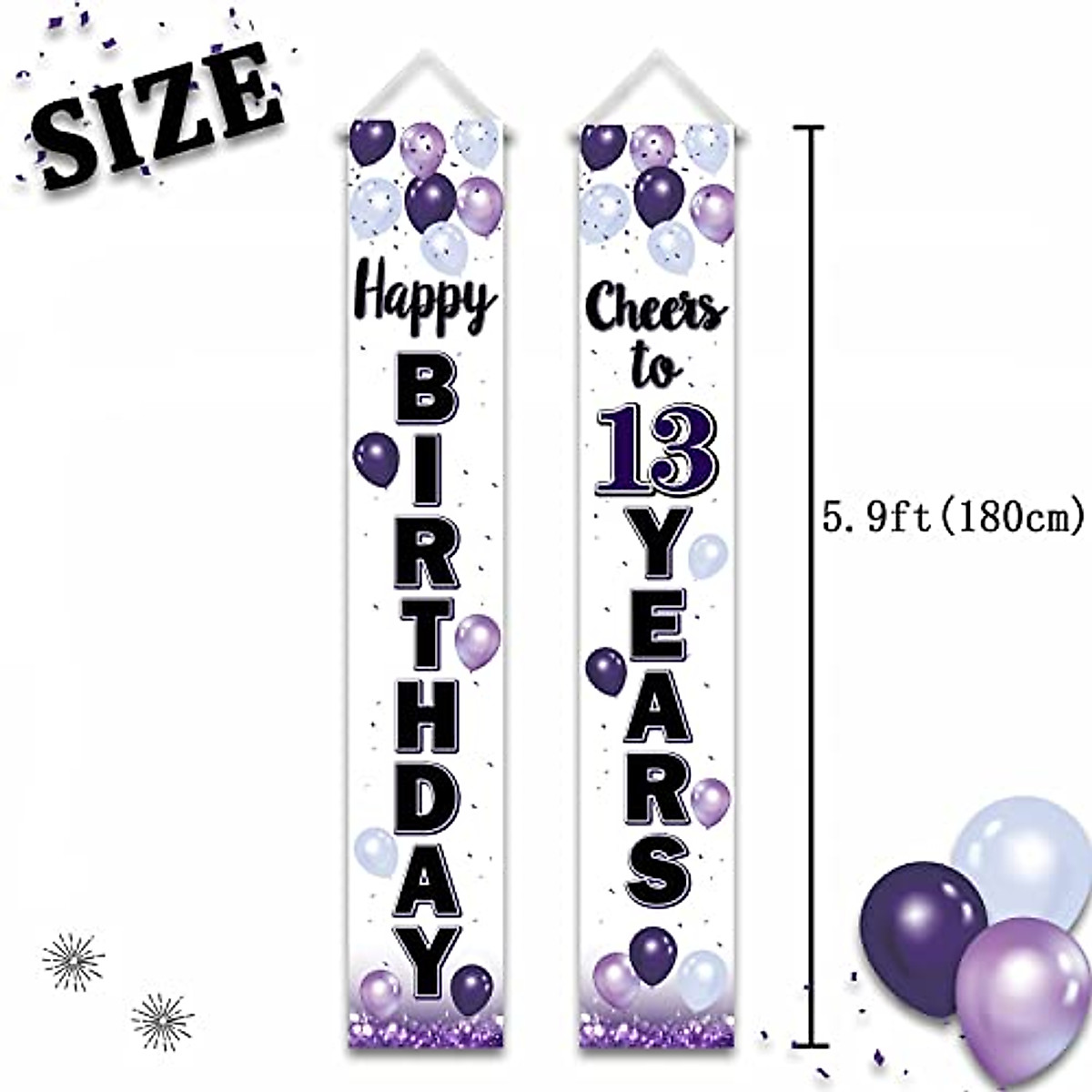 LASKYER Happy 13th Birthday Purple Door Banner - Cheers to Thirteen Years Old Children Birthday Front Door Porch Sign Backdrop,13th Birthday Party Decorations.