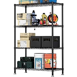 SUOERNUO Wire Shelving Unit 4 Shelf Metal Organizer Wire Rack Large Garage Storage Shelves Heavy Duty Adjustable Unit Rack Utility for Kitchen Bathroom (35.4Lx17.7Wx54.1H) Black
