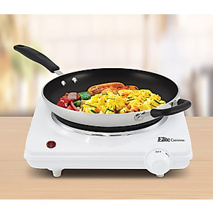 Midea WHS-65LB1 Compact Refrigerator, 1.6 Cubic Feet, Black & Elite Gourmet ESB-301F Countertop Single Flat Burner, 1000 Watts, White