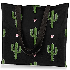 QsirBC Love Cactus Canvas Tote Bag for Women Reusable Shoulder Totebag with Pocket Casual Handbag for Shopping Work Travel Gift