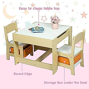 kinbor Kids Table and Chair Set with Detachable Tabletop, 3 in 1 Wooden Children Activity Table with Storage Drawers, Gift for Toddlers Arts, Crafts, Eating, Blocks, Reading, Playroom