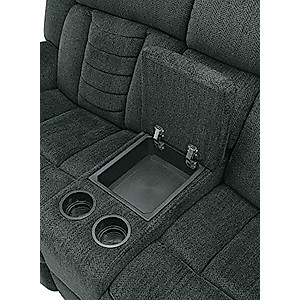 Homelegance Nutmeg Upholstered Double Reclining Loveseat with Console, Charcoal Gray