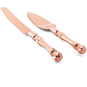 Homi styles Wedding Cake Knife and Server Set | Rose Gold Color Premium 420 Stainless Steel Gold Plated Blades | Cake Cutting Set for Wedding Cake, Birthdays, Anniversaries, Parties