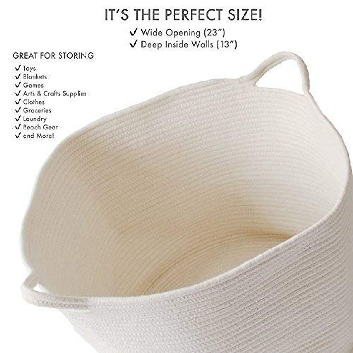 Cotton Rope Storage Baskets 23.6"x17.7"x13.8'' Extra Large Boho Blanket Basket Living Room Woven Toy Storage Bin for Blankets Tall Laundry Hamper Baby Nursery Hampers