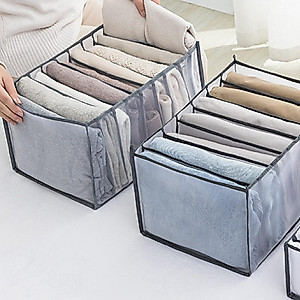 PANDOLA 2 Pack 7 Grids Wardrobe Clothes Organizer, Washable Foldable Clothes Organizer for Folded Clothes, Compartment Storage Box Drawer Organizer for T-shirt Legging Skirts Kid Clothes (Gray)