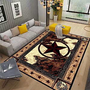 Brown Rustic Western Texas Star Modern Area Rug Primitive Carpet Farmhouse Rug Cowhide Runner Rug Non-Slipping Doormat for Hallway Kitchen Living Room Bedroom Laundry Room Entryway 8' x 10'
