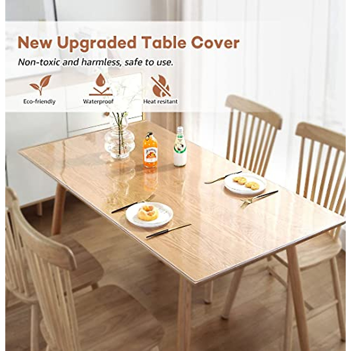 RostiKong 24 x 48 Inch Clear Plastic Transparent Tablecloth Protector Waterproof Office Desk Blotter Pad Vinyl Dining Room Table Protector for Wood Furniture Kitchen Coffee Garden Vanity End Table Mat