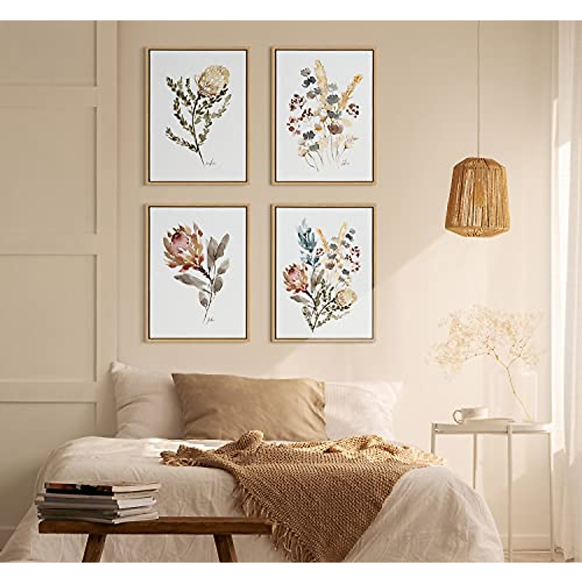Kate and Laurel Sylvie Wildflower Bunch Framed Canvas Wall Art by Sara Berrenson, 18x24 Natural, Floral Accent for Wall