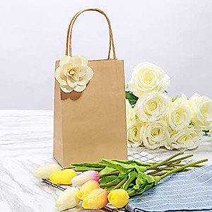 Ronvir 50pcs Brown Gift Bags 5.25x3.25x8 Inches Brown Paper Bags With Handles Small Brown Kraft Bags For Party Favor, Goodie, Candy, Halloween, Christmas, Thanksgiving