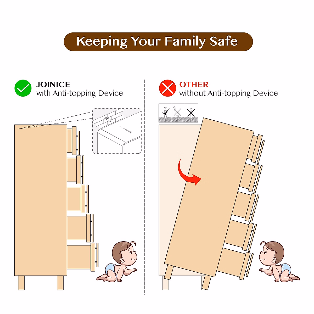 JOINICE,Mid Century Modern Dresser,5 Drawer Dresser with Storage,Chest of Drawers with Metal Handle,Large Wooden Drawer Organizer,Tall Dresser for Bedroom,Living Room,Hallway,Cherry
