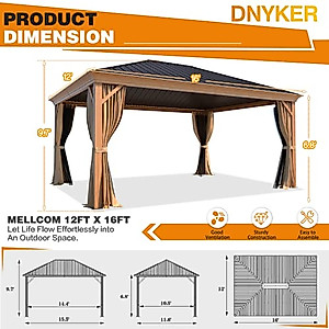 DNYKER Gazebo, Hardtop Gazebo with Curtain and Netting Double Galvanized Iron Surface Single Roof Aluminum Outdoor Gazebo with Aluminum Frame Grill Gazebo,for Garden, Patios, Lawns, Parties 12''x16''