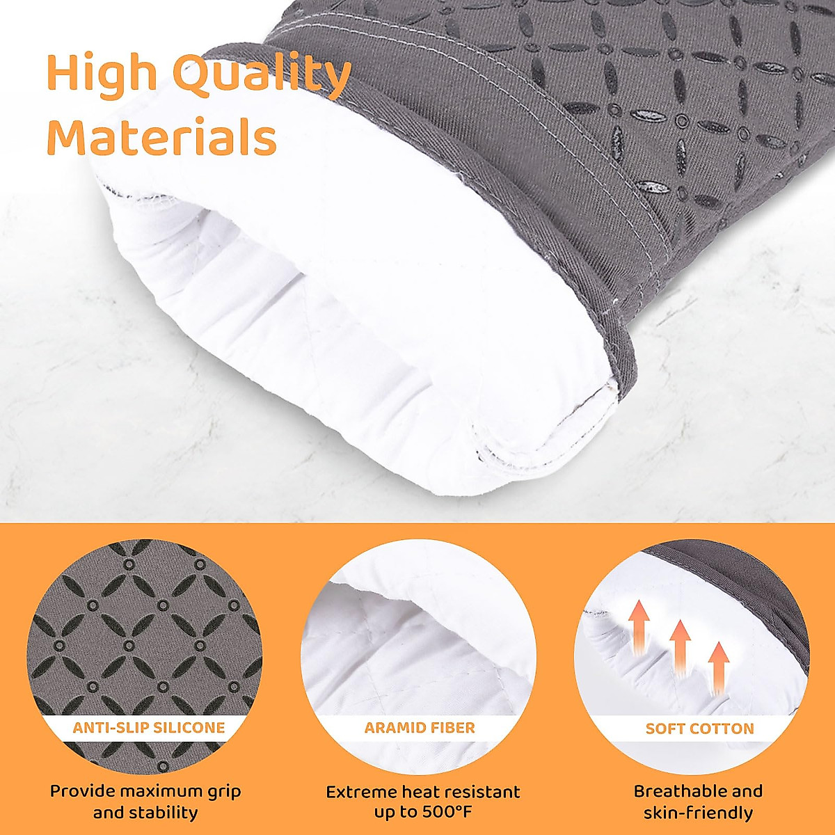 IXO 6Pcs Oven Mitts and Pot Holders, 500°F Heat Resistant Oven Mitts with Kitchen Towels Soft Cotton Lining and Non-Slip Silicone Surface Safe for Baking, Cooking, BBQ