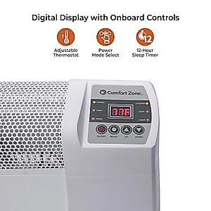 Comfort Zone Baseboard Space Heater with Digital Thermostat, Electric, Dent-Proof End Panels, Overheat Protection, Tip-Over Switch, & Stay-Cool Body, For Home, Bedroom, & Office, 1,500W, CZ650BWT