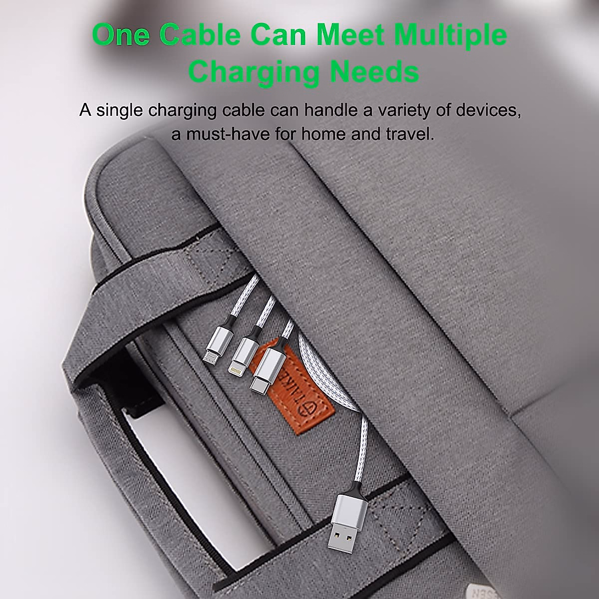 Multi 3 in 1 USB Long iPhone Charging Cable, 1.8M/5.9Ft Nylon Braided Universal Phone Charger Cord USB C/Micro USB/Lightning Connector Adapter for Android/Apple/Samsung/LG/Pixel/Huawei/XiaoMi(Gray)