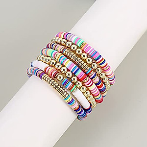 CONRAN KREMIX Colorful Surfer Heishi Clay Bead Stretch Bracelet For Women Stackable Colorful Beaded Bohemian Fashion Jewelry