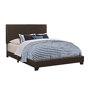 Benjara Leather Upholstered California King Size Platform Bed, Brown
