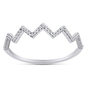 Round Cut White Natural Diamond Zig Zag Engagement Band Ring For Women In 14K White Gold Over Sterling Silver Jewelry (Clarity : I2-I3,Color : I-J, 0.08 Cttw) Ring Size-5