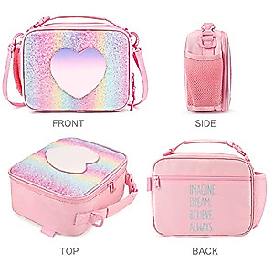 mibasies Kids Unicorn Backpack with Lunch Box for Girls Rainbow School Bag