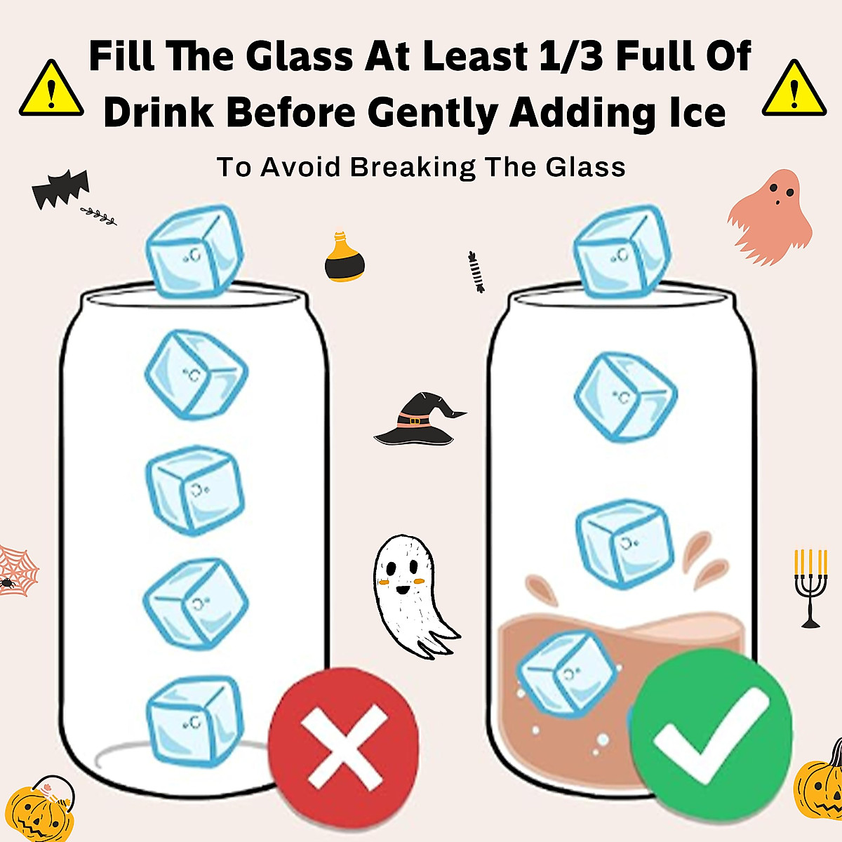 ONEVIVE Halloween Glass Cups with Lids Straws, Spooky Ghost Pumpkin Drinking Glasses, Cute 16oz Can Shaped Flower Tumbler Iced Coffee Cup Gifts for Women (Purple)