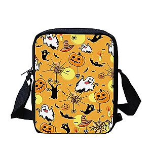 Aoopistc Ghosts & Pumpkins Small Messenger Bag, Halloween Theme Yellow Purse, Lightweight Fashion Tote, Travel Bags, Shopping Bags, Hiking, Crossbody Bags, Sports Bags, Gym Equipment