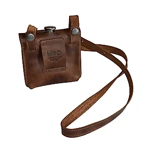 Hide & Drink, Liquor Flask Holder with Adjustable Strap (Bottle not Included) Travel Accessory, Full Grain Leather, Handmade, Bourbon Brown