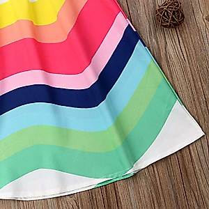 Toddler Baby Girl Summer Boho Rainbow Stripe Spaghetti Strap Beach Sun Dress (Rainbow, 5-6T)