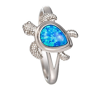 Aloha Jewelry Company Sterling Silver Blue Opal Turtle Wedding Band Promise Ring (8)