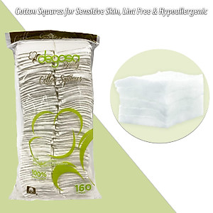 Degasa Premium 100% Pure Cotton Exfoliating Squares for Women - Hypoallergenic, Lint-Free Pads - Ideal for use as Makeup Remover Wipes or Nail Polish Remover Wipes, 160 Count