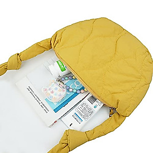 Bealin Women Puffer Shoulder Bag Small Quilted Tote Bag Lightweight Handbag with Zipper Cotton Handmade Bags Yellow