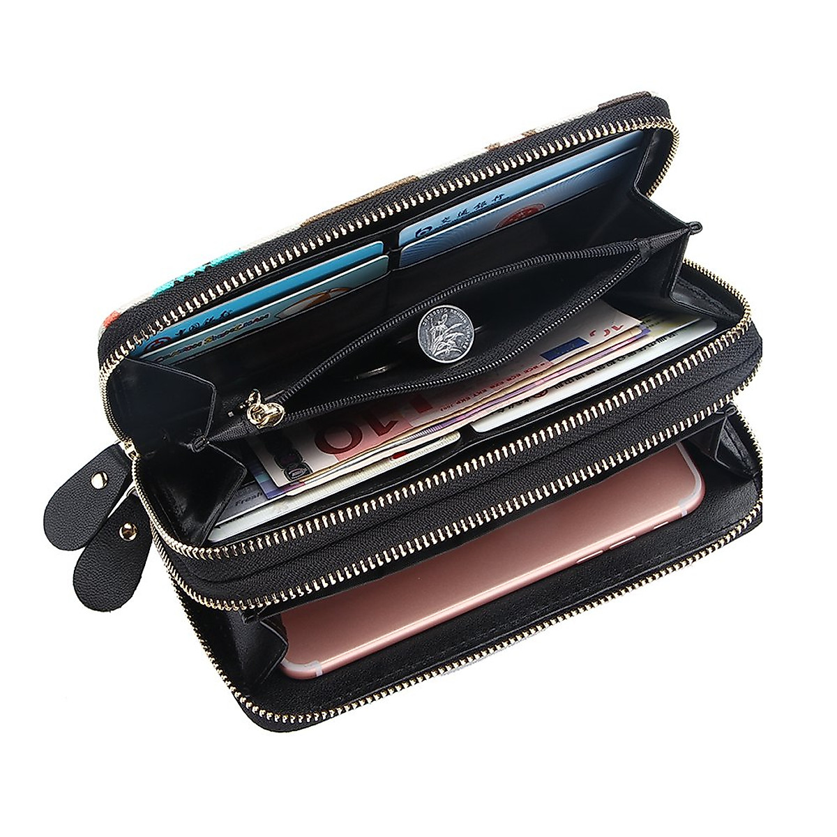 LATH.PIN Women Zipper Wallet Owl Wallet Purse Canvas Phone Card Holder with Coin Pocket and Strap