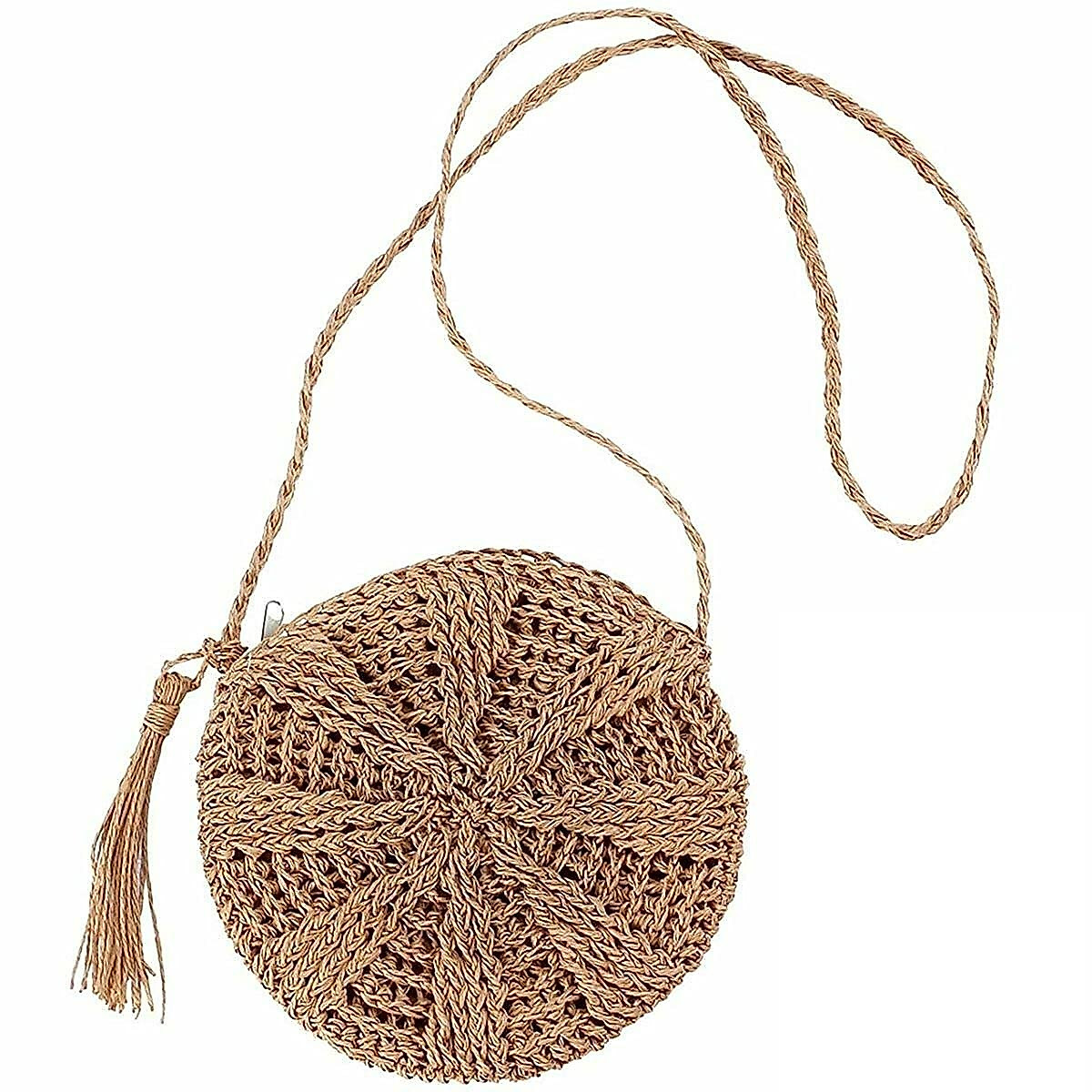 YADIRF Summer Women Straw Crossbody Bag Bohemian Handbag Tassels Crochet Beach Handbag For Daily Use Beach Travel (Light Brown)