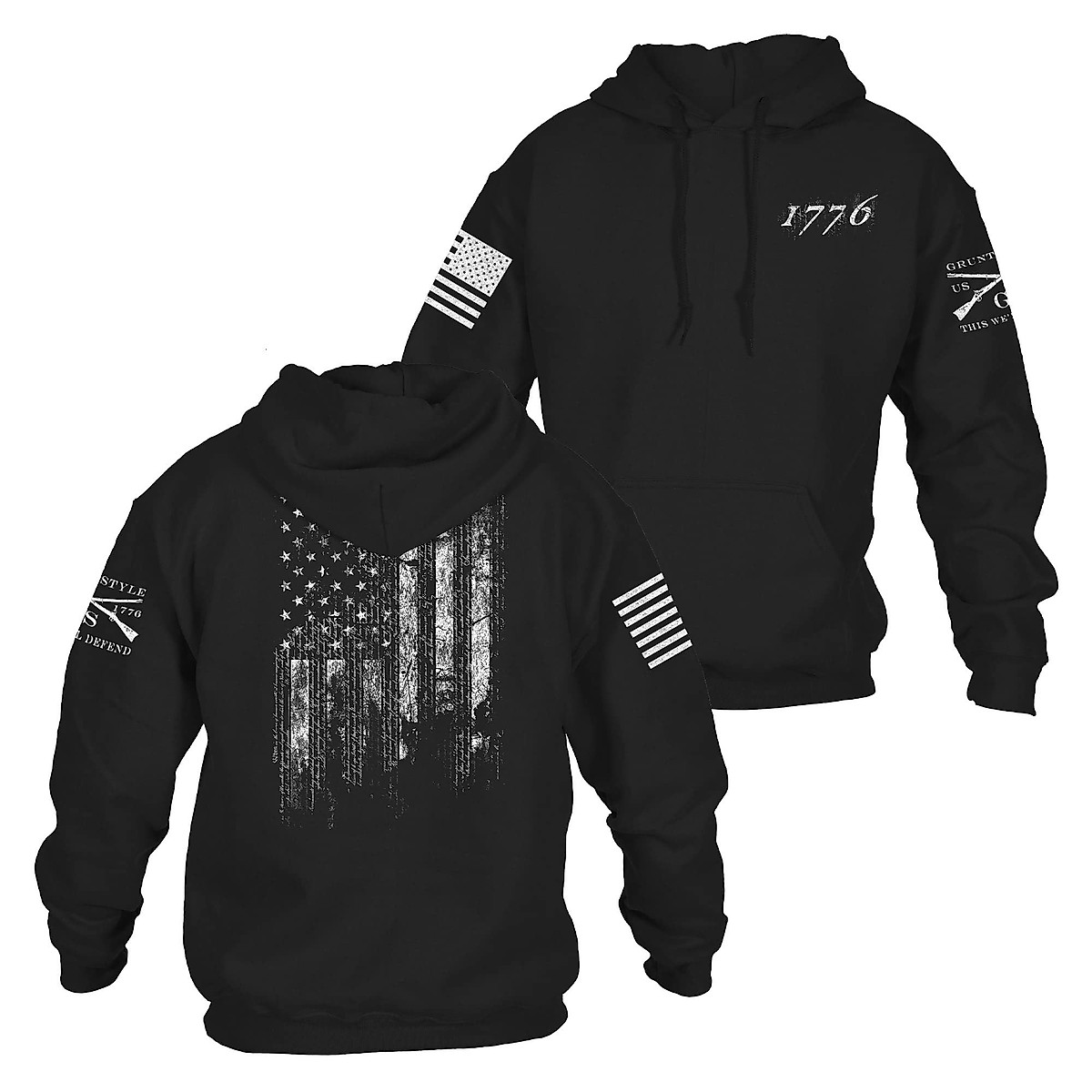 Grunt Style 1776 Flag Hoodie (Black, XXLarge)