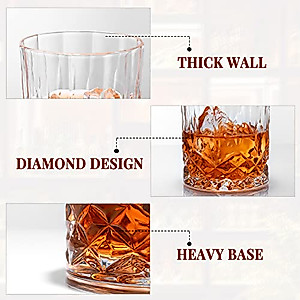 RorAem Whiskey Glasses Set of 4 - Bourbon Glasses Crystal Rocks Glasses Whiskey Gifts for Men Old Fashioned Glasses for Whiskey Cognac Scotch Cocktail Vodka Liquor Rum Home Bar 11oz