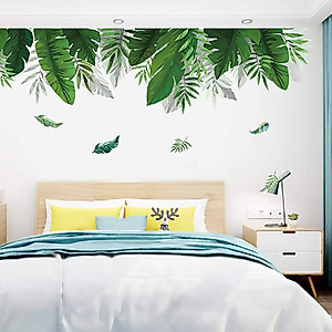 RuiHome Tropical Palm Leaves Wall Sticker Green Plants Removable Art Decal for Living Room Baby Kids Bedroom Kitchen Cafe Shops