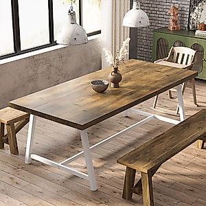 Tribesigns Dining Table for 8 People, 70.87-inch Rectangular Wood Kitchen Table with Strong Metal Frame, Vintage Large Long Dining Room Table for Big Family (Oak, No Chair)