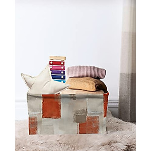 Large Capacity Storage Bins Orange Grey Brown Abstract Paint Storage Cubes, Collapsible Storage Baskets for Organizing for Bedroom Living Room Shelves Home 15x11x9.5 In