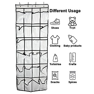 SIEHAM Over the door shoe organizer 24 mesh pockets hanging shoe storage shoe rack for closet entryway bedroom bathroom storage room shoe rack (White fine mesh) (White fine mesh)