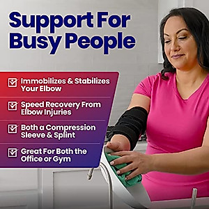 Elbow Splint Tendonitis Elbow Brace – Cubital Tunnel Brace for Sleeping - Tennis Elbow Support with Arm Compression Sleeve Elbow Immobilizer for Ulnar Nerve Brace Elbow Pain Men Women - Fits Most
