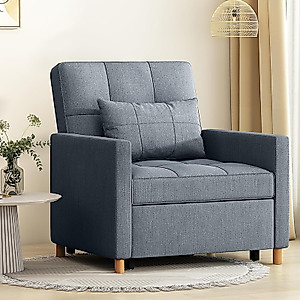 YODOLLA Sleeper Chair, 3 in 1 Chair Bed for Adults, Pull Out Sofa Chair with Pillow and Convertible Backrest, Multi-Functional Fold Out Futon Chair Reading Chair for Small Space (Dark Grey)