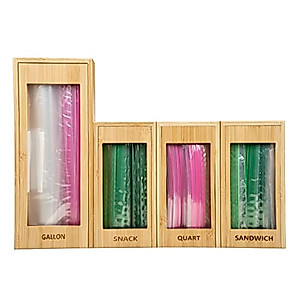 TEPUIY Ziplock Bag Storage Organizer - Multi Use Bamboo Storage Bag Organizer for Drawer - Food Storage Bag Holder Compatible with Ziplock, Ikea, Glad, Hefty (4 pieces set).