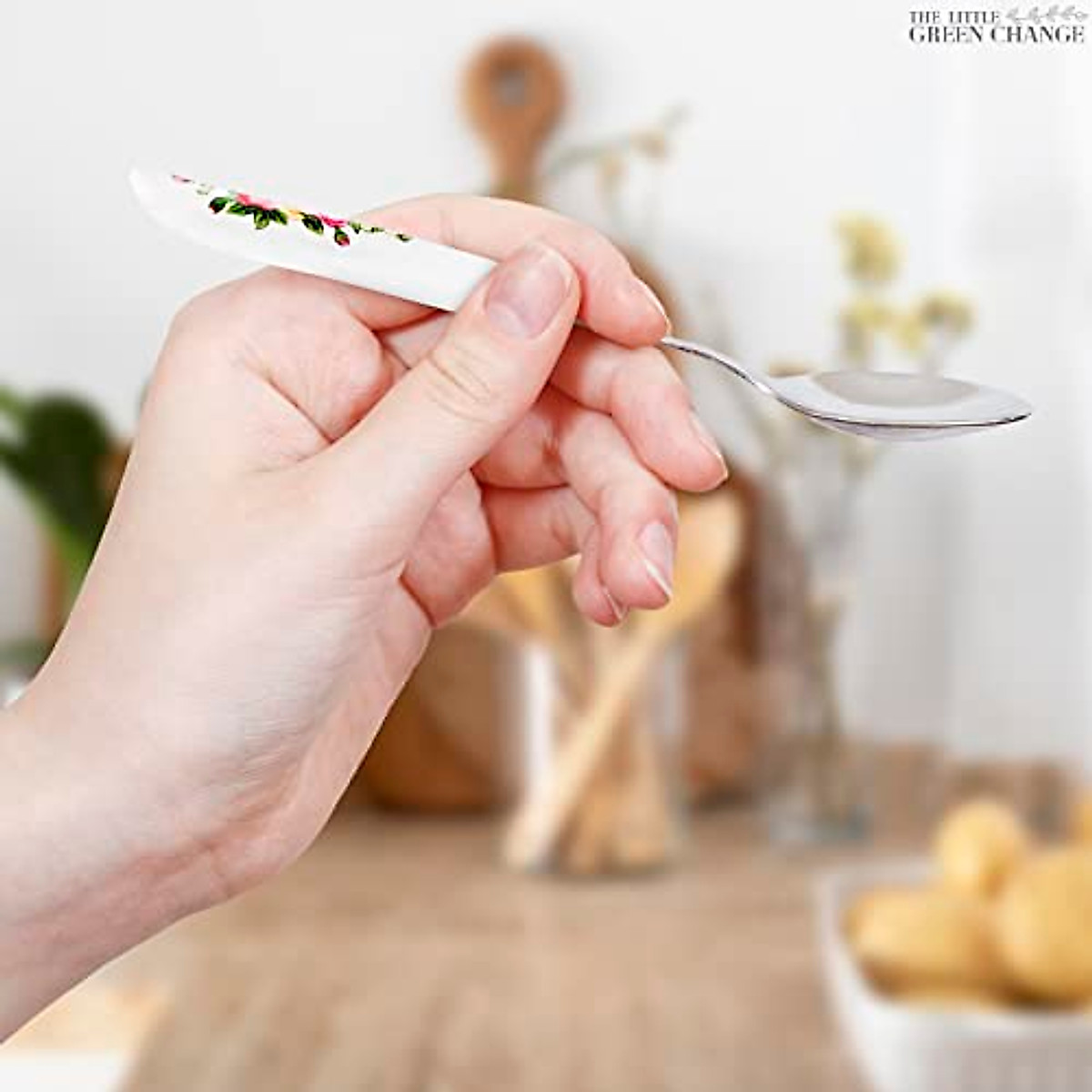 6Pcs Coffee Spoons for Coffee Bar - Chinese Floral Stainless Steel Spoons Kitchen Set Tea Spoons Silverware Set - Ice Cream Spoon Cake Tableware Set Coffee Stirrers Reusable Dessert Spoons for Tea Set