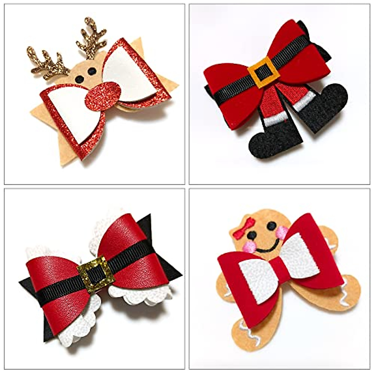 Christmas Clips Kit Toddler Girls Xmas Holiday Hair Bows Barrettes Bulk Kids Glitter Santa Antler Gingerbread Bowknot Hair Pins Cute Costume Accessories Little Baby Girls New Year Favor Gifts