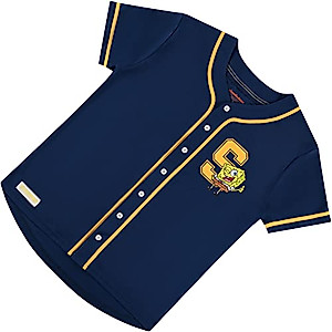 Mens Spongebob Squarepants Baseball Jersey - Spongebob, Patrick, Squidward & Mr Krab - Mesh Button Down Baseball Jersey (Navy, X-Large)