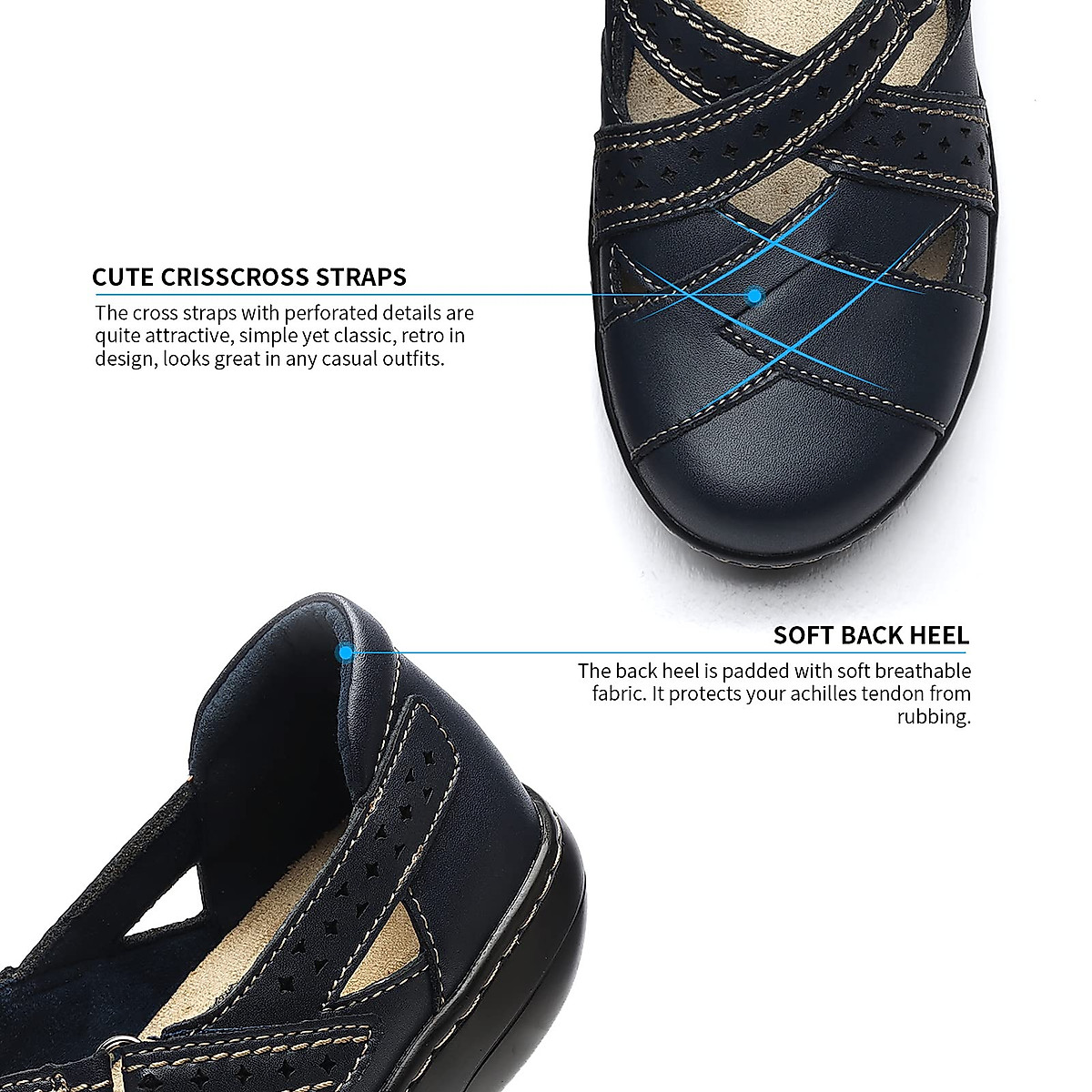 TERRIKAT Women's Casual Navy Loafers Cute Slip On Comfort Walking Flats Leather Driving Moccasins Fashion Closed Toe Boat Shoes 8.5 M US 1308-Lan8.5