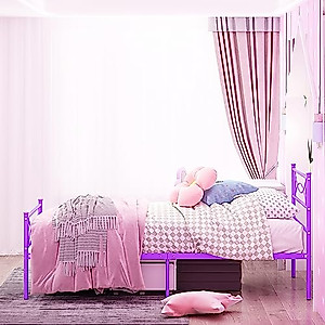 Purple Twin Bed Frames with Storage for Girls Adults Teens, Single Bed Metal Twin Size Beds, Twin Bed Frame No Box Spring Needed Twin Platform with Headboard for Students