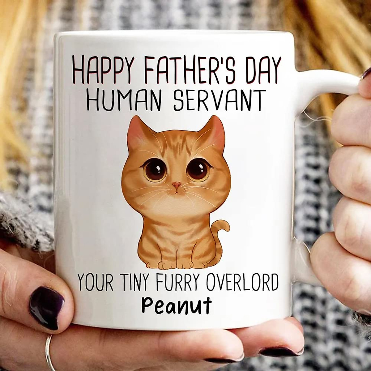 Personalized Happy Father's Day Human Servant From Your Tiny Overlords Mug Father's Day Gift For Cat Dad,Cat Mom, Cat Lovers, Gift For Cats Lovers on Mother's Day Father's Day Christmas