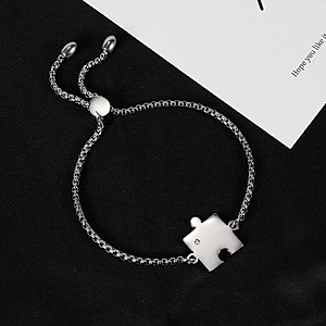 1 Pair Puzzle Piece Bracelets Matching Couples Stainless Steel CZ Crystals Stacking Adjustable Simple Link Dainty Charm Hypoallergenic for Him And Her Valentine's Day Fashion Gifts