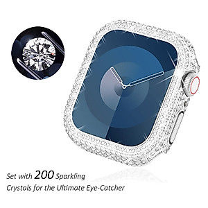 Surace 45mm Case Compatible with Apple Watch Series 9 Series 8 Series 7, Bling Case with Over 400 Crystal Diamonds Protective Cover Bumper Compatible for Apple Watch Case Series 9 8 7 (45mm, Silver)