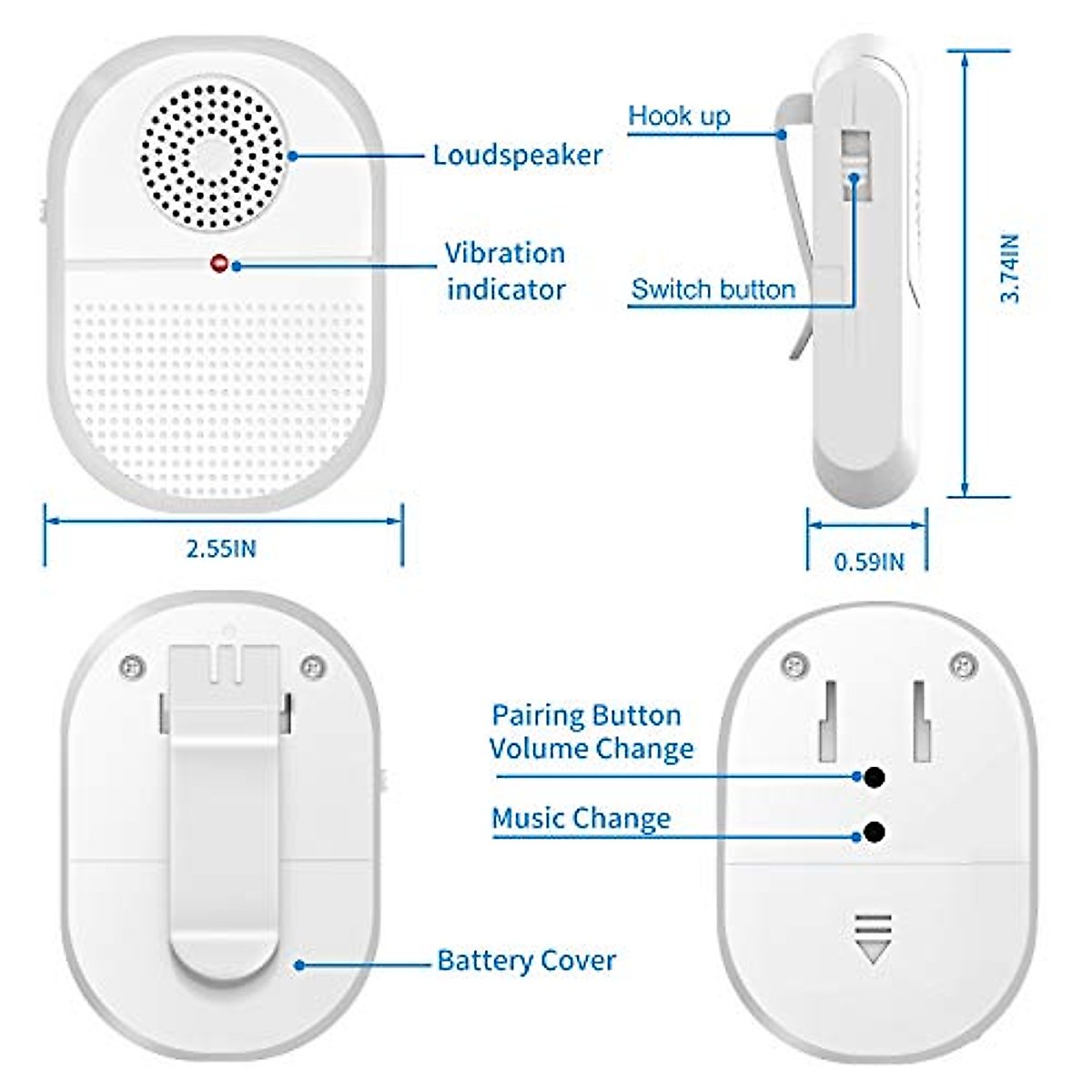 Wireless Caregiver Pager System Call Button Personal Alert Pager Nurse Alert System for Elderly/Senior at Home with 800+Feet Operating Range 1 Portable Receiver 2 Emergency Transmitter